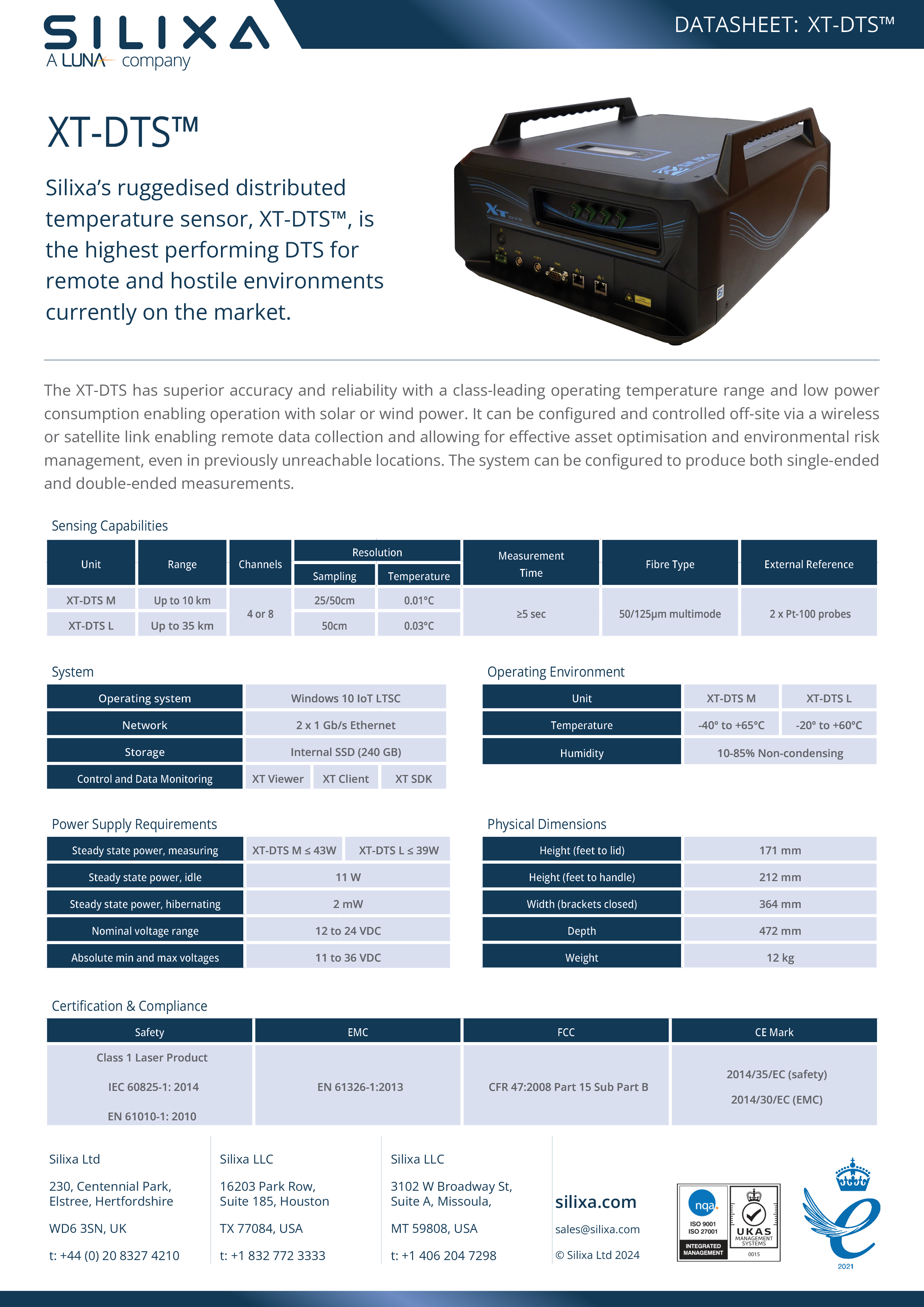 Ruggedised Distributed Temperature Sensor, XT-DTS™ | Silixa Ltd.